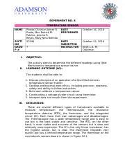 Experiment TEMPERATURE SENSOR REVISED Docx EXPERIMENT NO TEMPERATURE SENSOR NAME SECTI ON