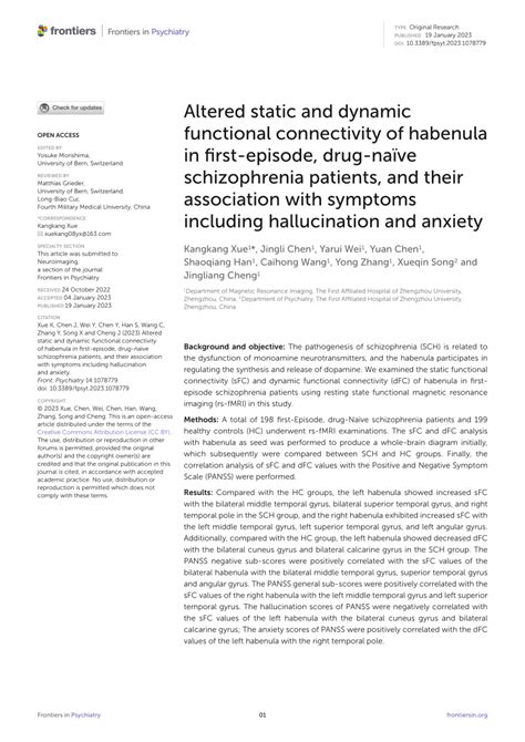 Pdf Altered Static And Dynamic Functional Connectivity Of Habenula In First Episode Drug