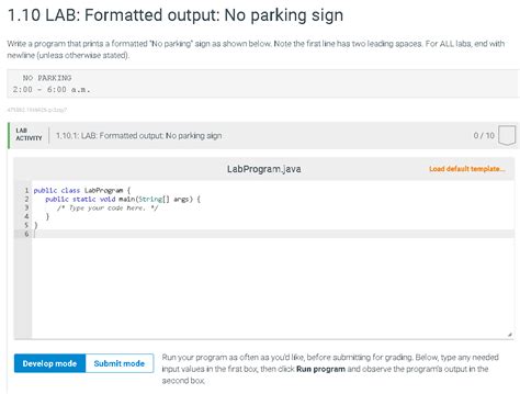 solved 1 10 lab formatted output no parking sign write a