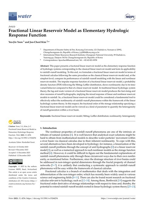 Pdf Fractional Linear Reservoir Model As Elementary Hydrologic Response Function