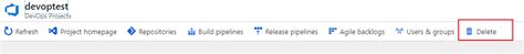 delete azure devops project from azure portal stack overflow