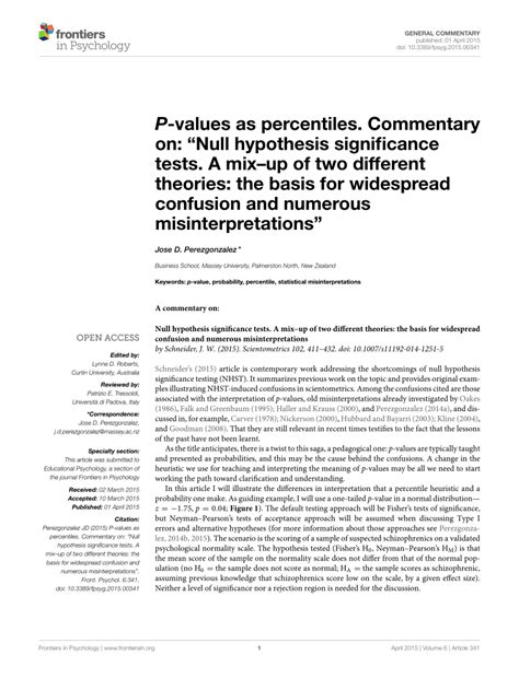Pdf P Values As Percentiles Commentary On “null Hypothesis Significance Tests A Mix Up Of