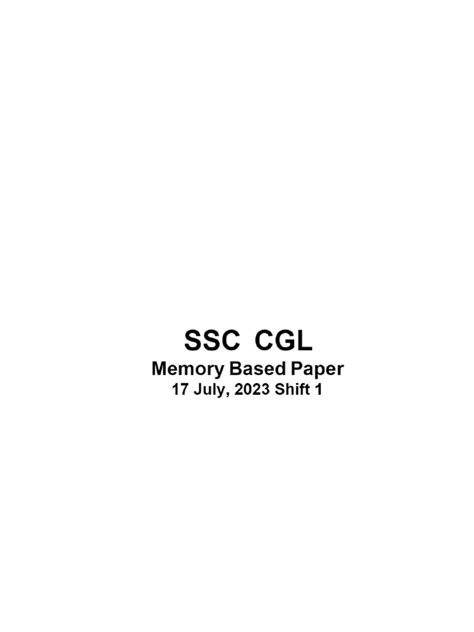 Ssc Cgl Tier I Previous Year Paper Memory Based With Answer Key 2023