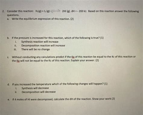 Solved 2 Consider This Reaction H2 G 12 8 2h1 6 Dh