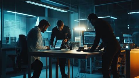 Team Of Forensic Experts In A Modern Lab Using Digital Forensic Tools