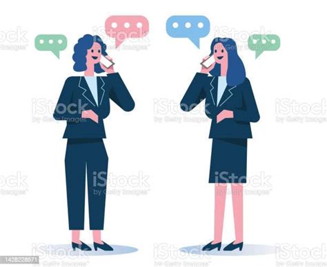 비즈니스 여성이 전화로 이야기합니다 비즈니스 커뮤니케이션 개념 고립 된 평면 그래픽 디자인 벡터 일러스트 레이 션 고객에 대한
