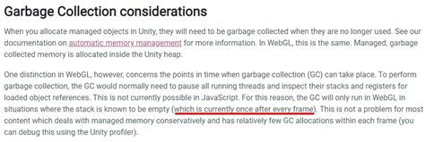 gc collect in webgl unity engine unity discussions