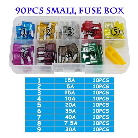 자동차 블레이드 타입 퓨즈 콤비네이션 박스 및 클립 포함 미니 소형 중형 5 ~ 40a 32v 45 Pcs
