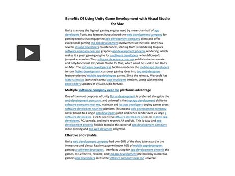 Benefits Of Using Unity Game Development With Visual Studio For Mac Presentation Free To Download