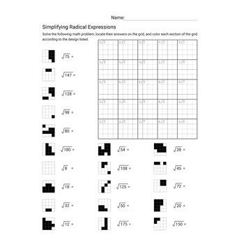 Simplifying Radical Expressions Color Worksheet By Homeschool Station