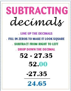 Subtracting Decimals By Sarah Bennett TPT
