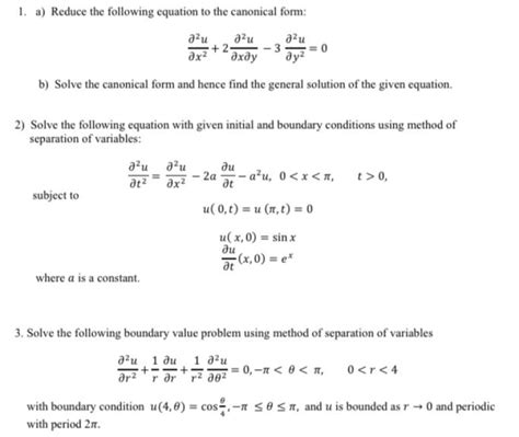 solved 1 a reduce the following equation to the canonical