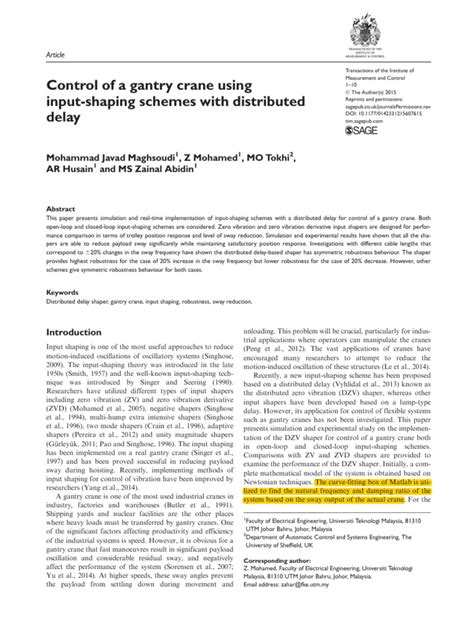 control of a gantry crane using input shaping schemes with distributed