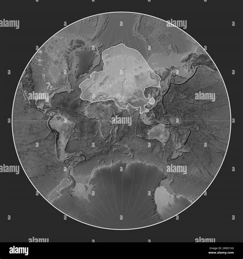 Eurasian Tectonic Plate On The Grayscale Elevation Map In The Lagrange Projection Centered