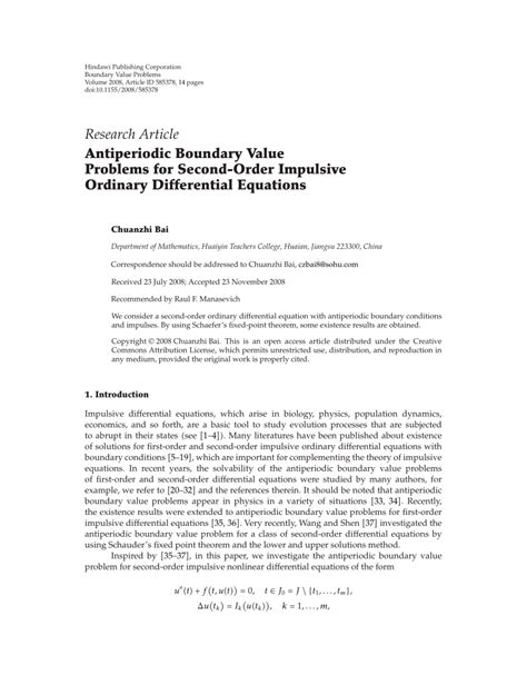 Pdf Antiperiodic Boundary Value Problems For Second Order Impulsive