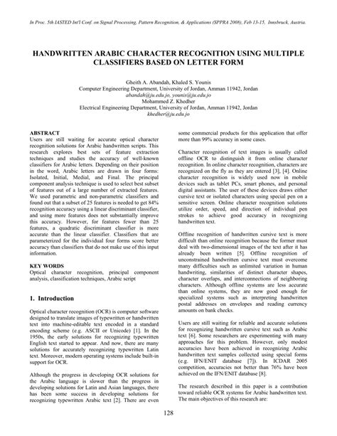 Pdf Handwritten Arabic Character Recognition Using Multiple Classifiers Based On Letter Form