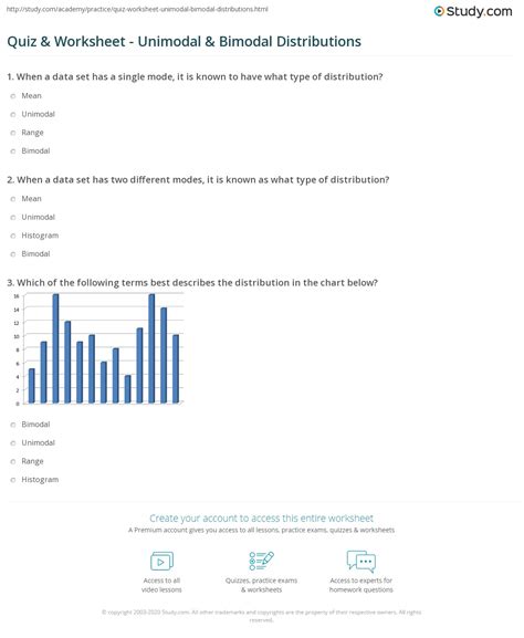 quiz and worksheet unimodal and bimodal distributions