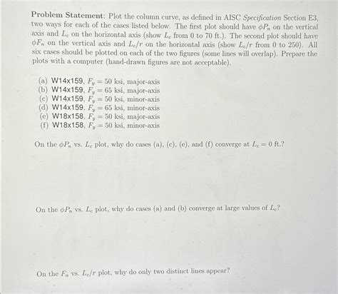 problem statement plot the column curve as defined