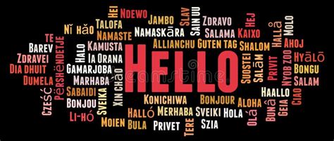hello in different languages word cloud concept on black stock
