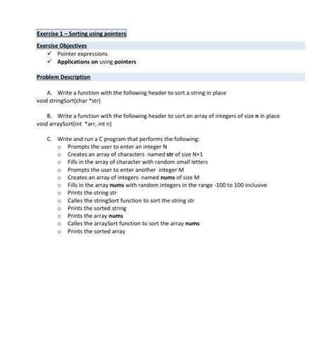 Solved Exercise Sorting Using Pointers Exercise Chegg