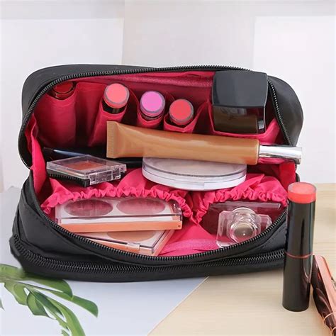 메이크업 가방 방수 나일론 더블 지퍼 더블 레이어 여행 가방 대용량 세면 용품 가방 여성을위한 화장품 보관 Temu