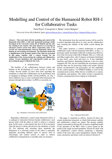 Pdf Modelling And Control Of The Humanoid Robot Rh 1 For