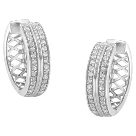 10k White Gold 12 Carat Diamond Hoop Earring For Sale At 1stdibs