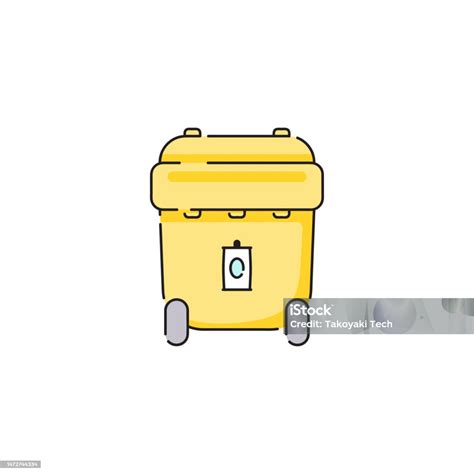 쓰레기통 금속 벡터에 대 한 노란색 쓰레기통은 흰색 배경에 그림 아이콘을 격리 합니다 만화 쓰레기는 스티커 또는 라벨을 붙일 수 있습니다 0명에 대한 스톡 벡터 아트 및