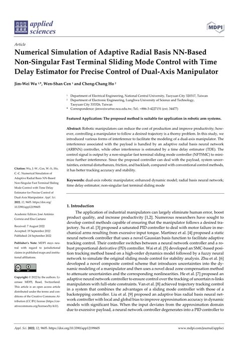 Pdf Numerical Simulation Of Adaptive Radial Basis Nn Based Non Singular Fast Terminal Sliding