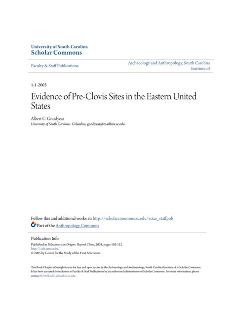 Goodyear Albert Evidence Of Pre Clovis Sites In The Eastern United