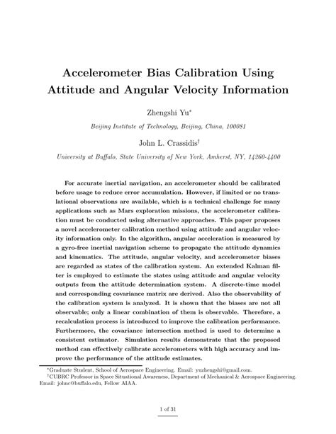 Pdf Accelerometer Bias Calibration Using Attitude And Angular Velocity Information