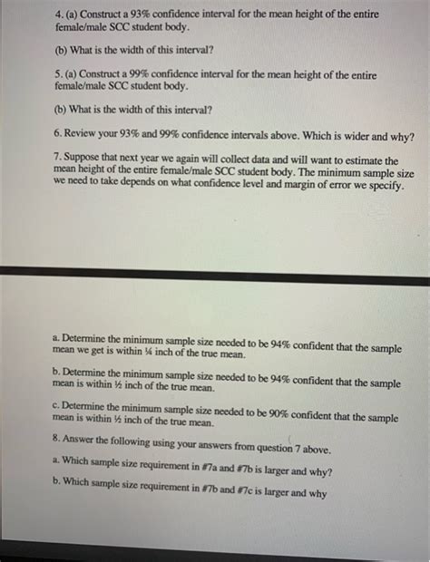 Solved 4 A Construct A 93 Confidence Interval For The