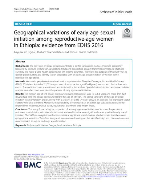 Pdf Geographical Variations Of Early Age Sexual Initiation Among