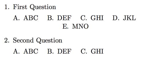 horizontal alignment centering answers in exam class tex latex