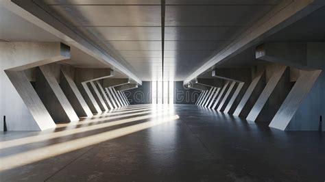 A 3d Rendered Empty And Dark Abstract Concrete Room Interior The Room Has A Long Corridor With