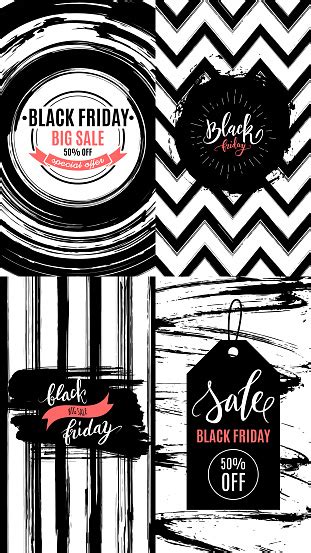 검은 금요일 판매 광고 배너와 거친 잉크 스트로크 소셜 미디어 이야기 템플릿 벡터 일러스트 레이 션의 설정 블랙프라이데이에 대한 스톡 벡터 아트 및 기타 이미지 Istock
