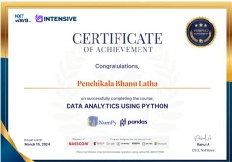 Completed Data Analytics Course With Nxtwave Bhanu Latha Penchikala Posted On The Topic Linkedin