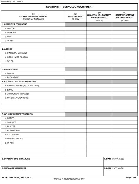 Dd Form 2946 Department Of Defense Telework Agreement Dd Forms