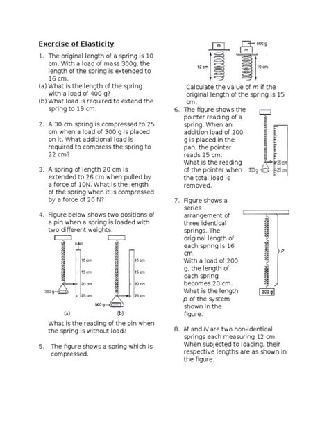 Exercise Of Elasticity Pdf Force Physical Quantities