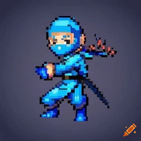 Blue Ninja Sprite In 2d Pixel Art For Videogame Animation On Craiyon