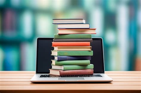 Premium Photo A Stack Of Books With A Laptop Is Shown On Top Of A Table Ai Generated