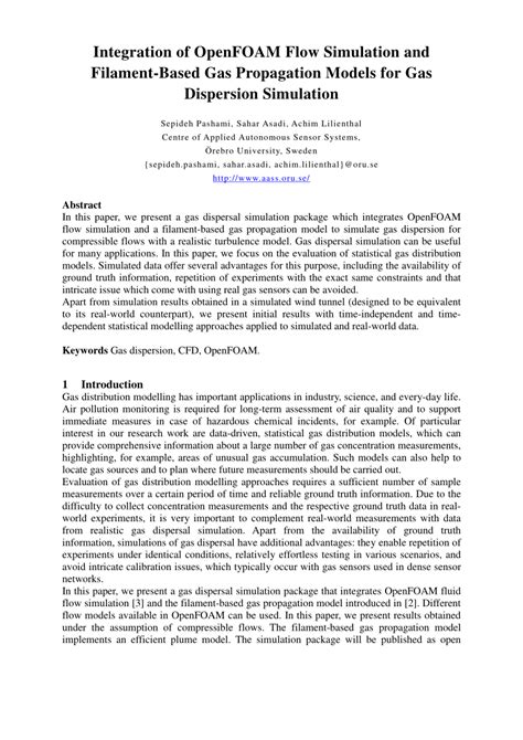 Pdf Integration Of Openfoam Flow Simulation And Filament Based Gas