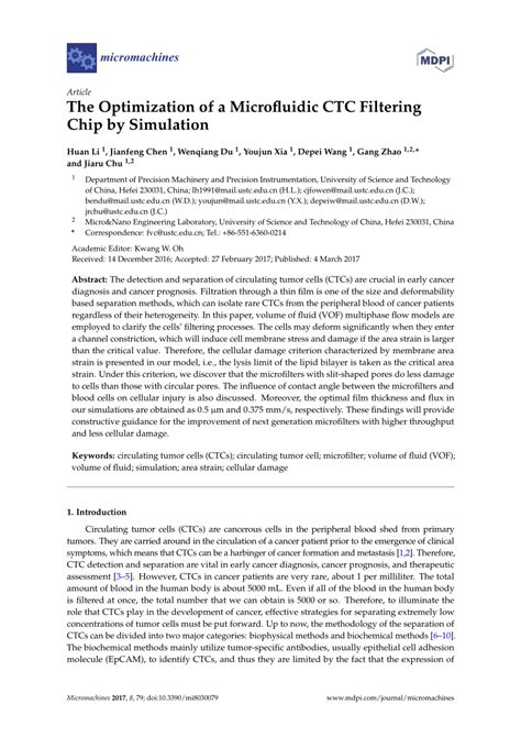Pdf The Optimization Of A Microfluidic Ctc Filtering Chip By Simulation