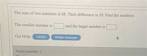 the sum of two numbers is 58 their differe cameramath