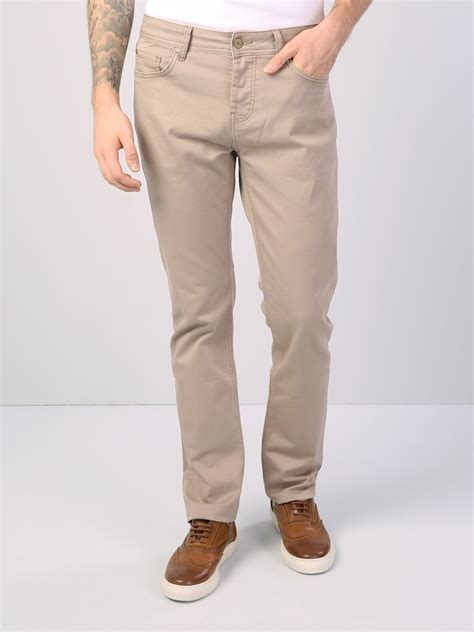 Colins - 044 Karl Straight Fit Orta Bel Düz Paça Erkek Bej Pantolon