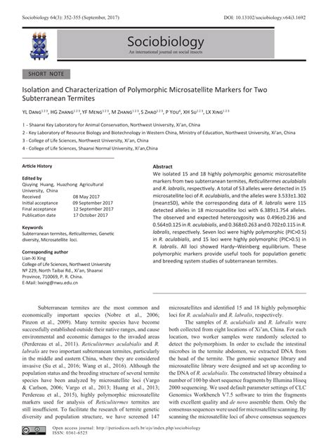 Pdf Isolation And Characterization Of Polymorphic Microsatellite Markers For Two Subterranean