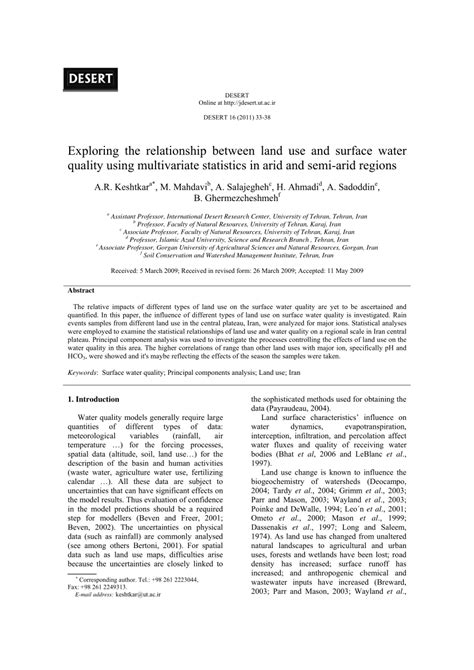 Pdf Exploring The Relationship Between Land Use And Surface Water Quality Using Multivariate