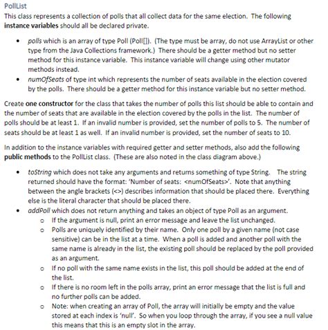 Polllist This Class Represents A Collection Of Polls Chegg