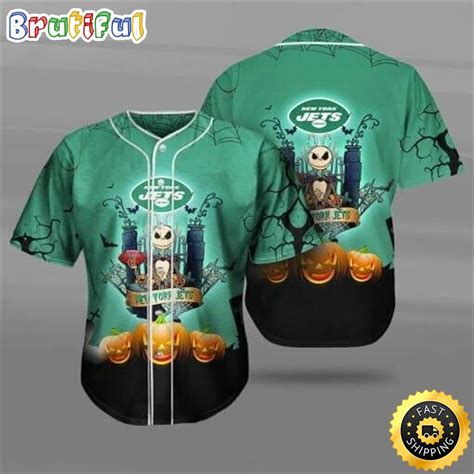 Nfl New York Jets Jack Skellington Halloween Baseball Jersey