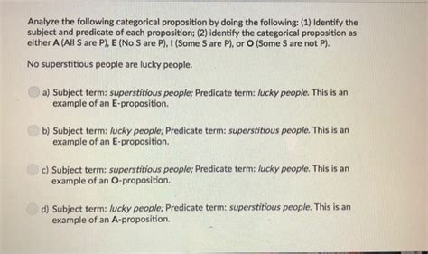 Solved Analyze The Following Categorical Proposition By